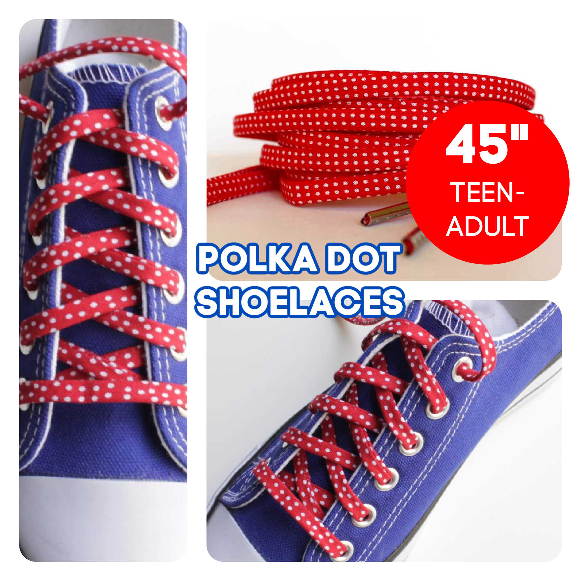 Red Shoelaces Tiny White Polka Dots - Bright Fun Shoe Laces - Strings ...